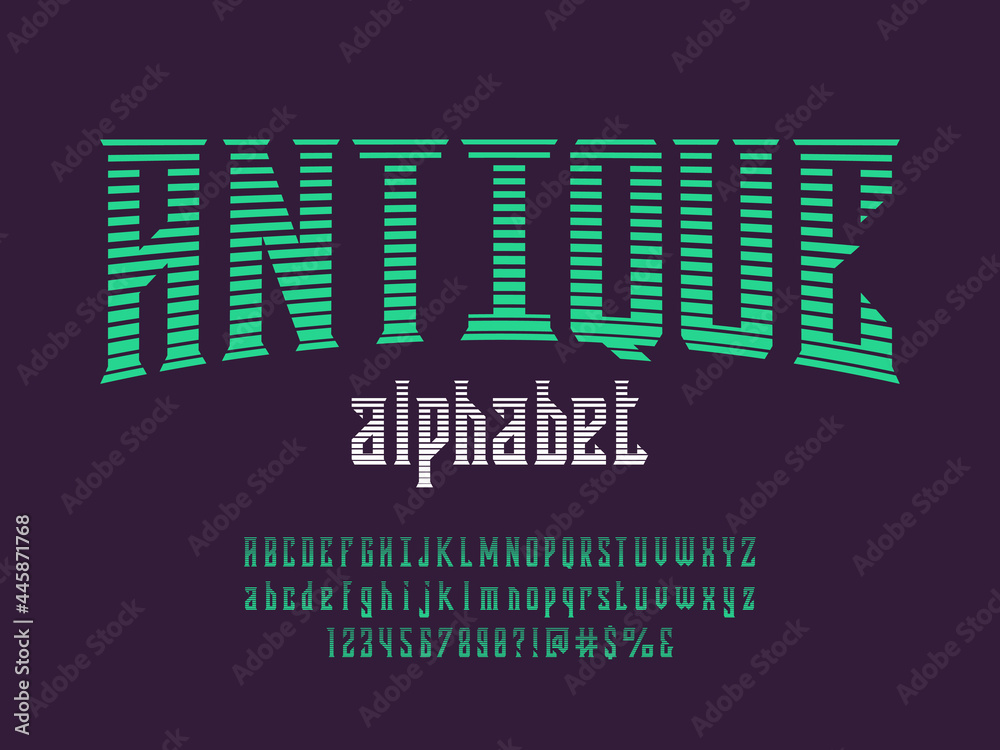 Vintage label style alphabet design with uppercase, lowercase, numbers ...