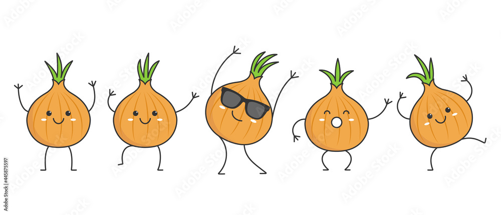 Character cartoon onion dancing happy emotions icon logo vector ...