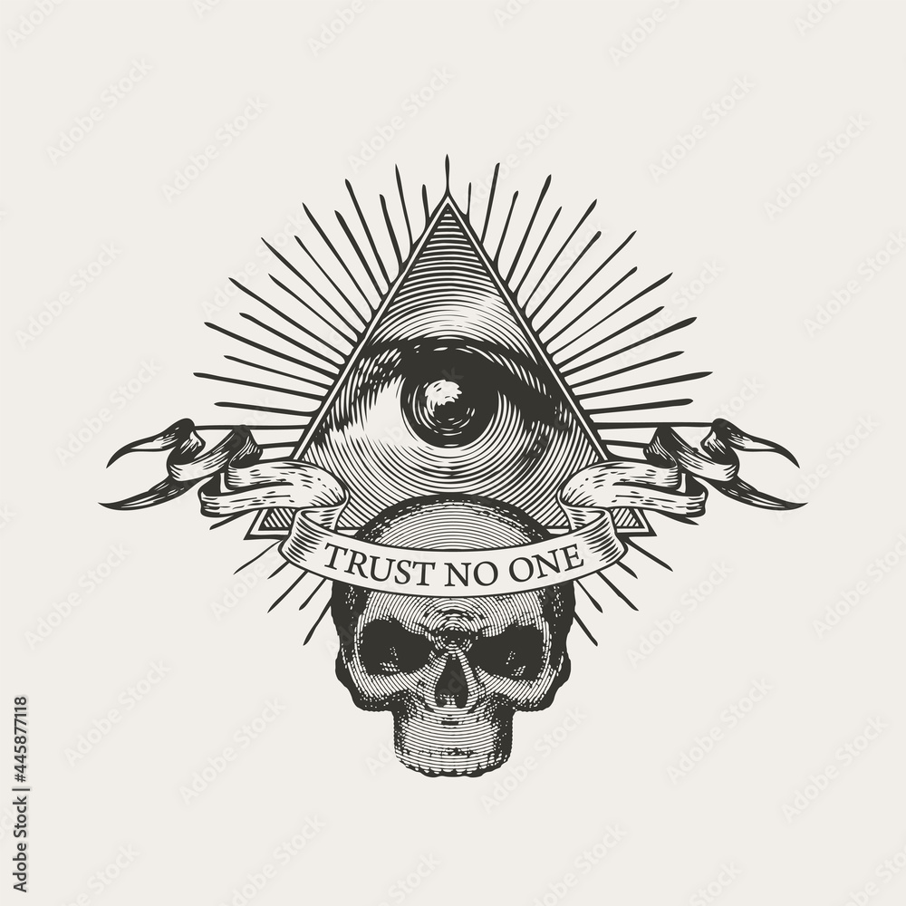 Vetor de Vector banner with Masonic symbol All-seeing eye of God and a ...