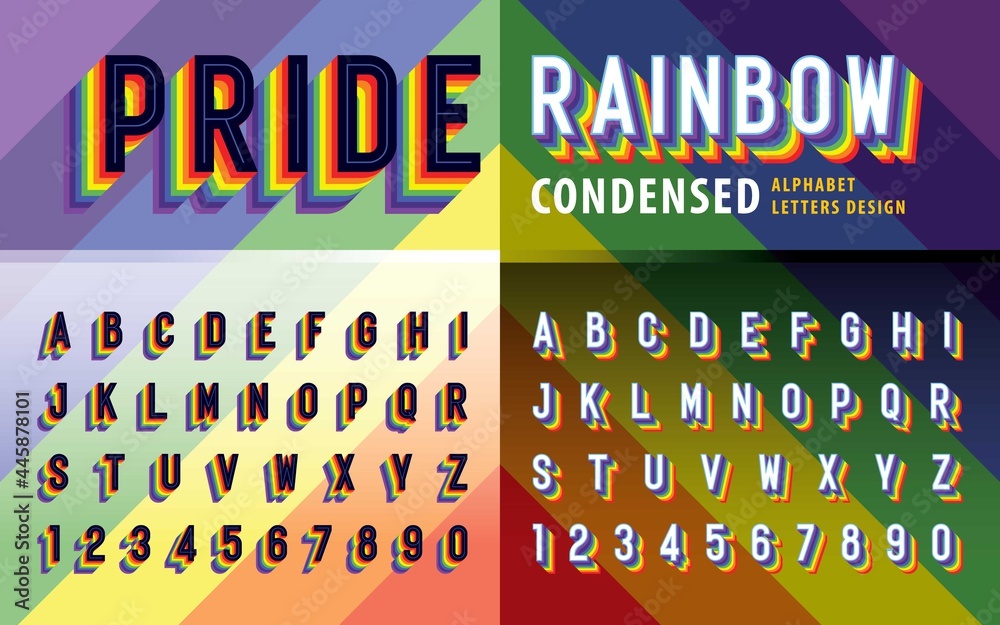 Vector of Rainbow flag colors Alphabet Letters and numbers, Retro ...