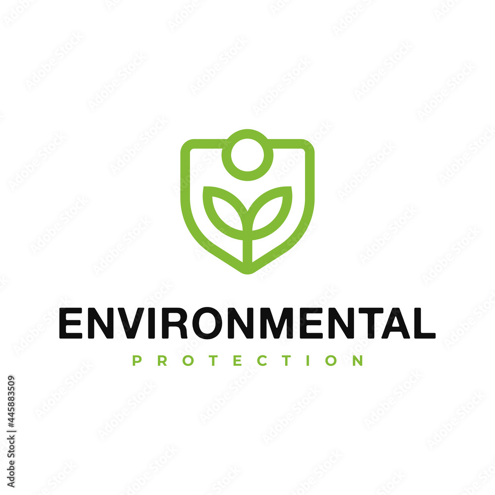 Environmental Protection logo design, Shield with Plant or leaf symbol ...