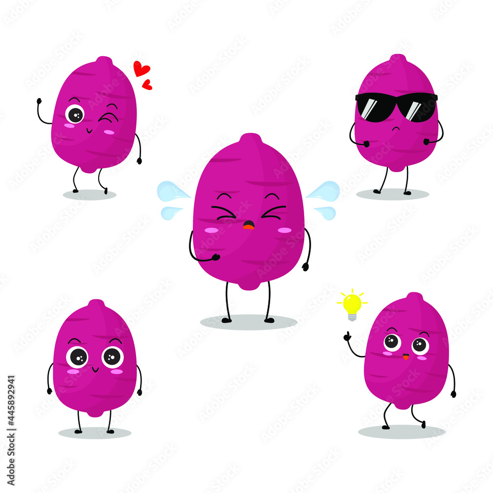 Vector illustration of purple sweet potato character with cute ...