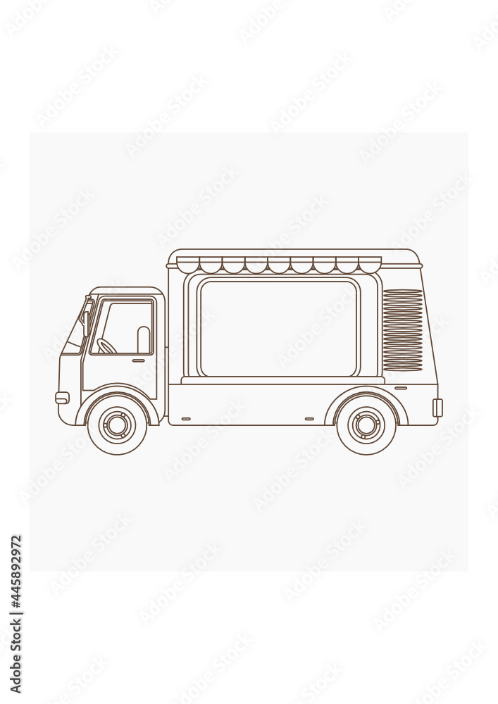 Editable Isolated Outline Style Side View Mobile Food Truck Vector ...