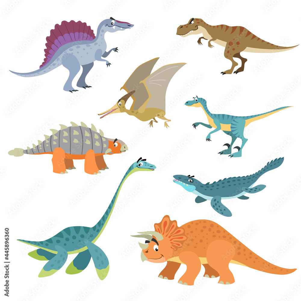 Cartoon dinosaurs set. Cute dinosaurs collection in flat funny style ...