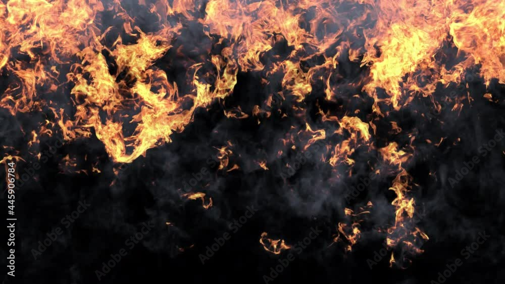 Clouds of burning smoke and fire rise from the bottom to fill the frame ...
