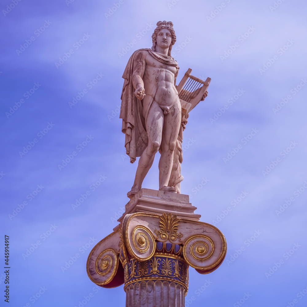 Apollo marble statue the ancient Greek god of music and poetry on Ionic ...