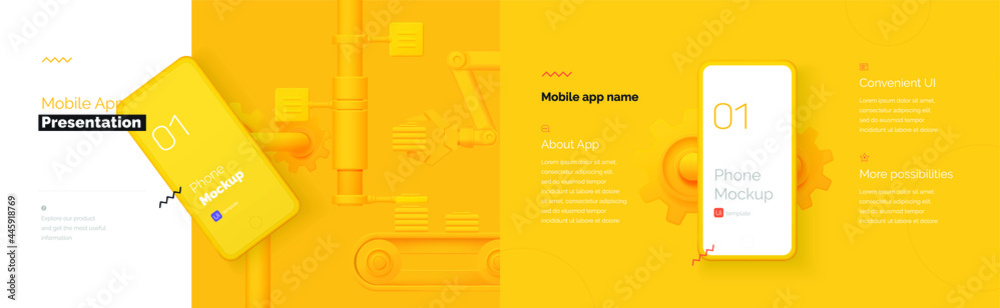 Modern presentation of a mobile application. Mobile phone mockup on a ...