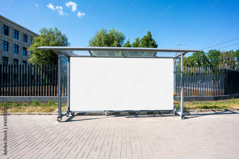Urban empty bus stop with white colour space for mockup. Stock Photo ...