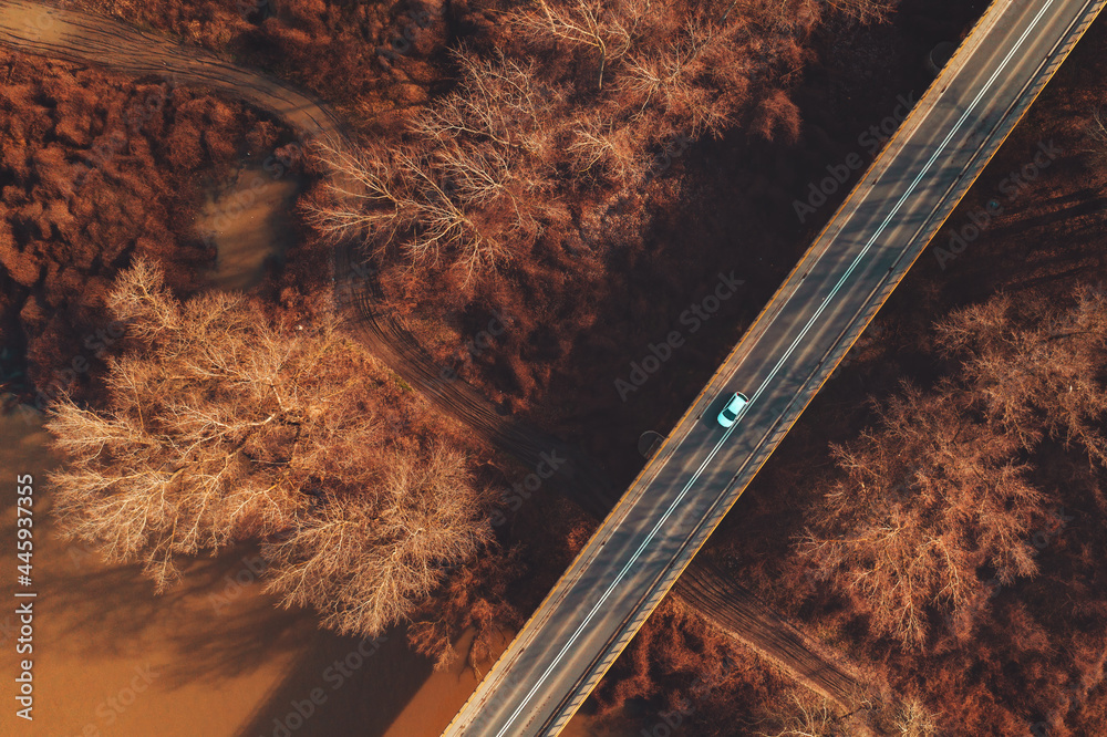 Car on the bridge over river, aerial photography Stock Photo | Adobe Stock