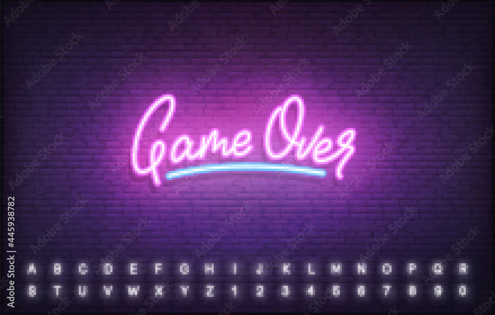 Game Over neon template. Glowing neon lettering Gamers sign Stock ...
