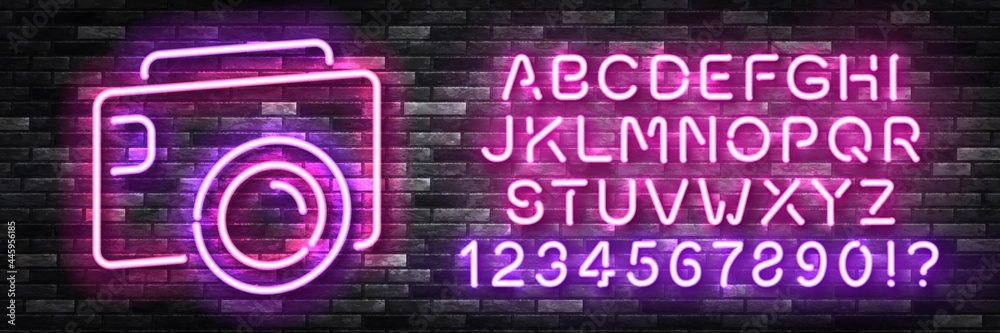 Vector realistic isolated neon sign of Camera logo with easy to change ...