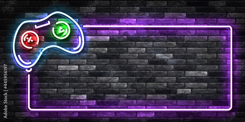 Vector realistic isolated neon sign of Gaming frame logo for template ...