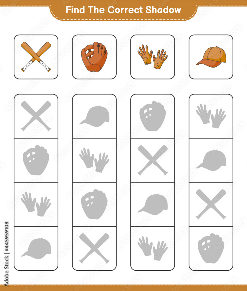 Find the correct shadow. Find and match the correct shadow of Baseball ...