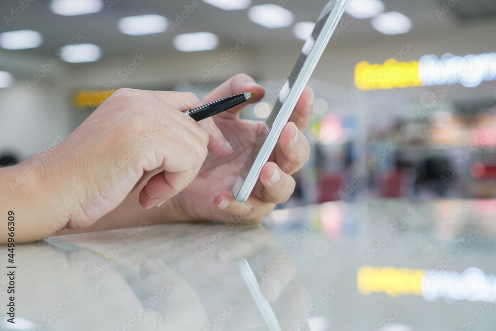 Digital Smartphone disruption concept, Hand holding mobile searching ...