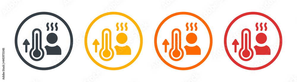 Fever icon vector. Thermometer and person with high body temperature ...