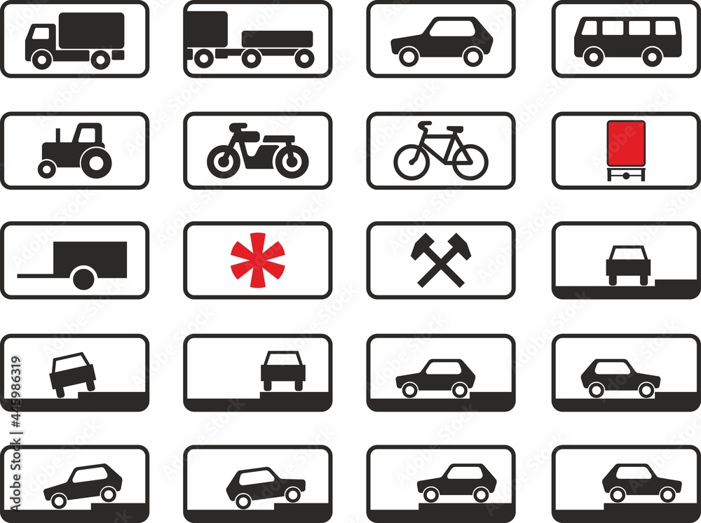 Vector road signs of additional information, plates. Parking, transport ...