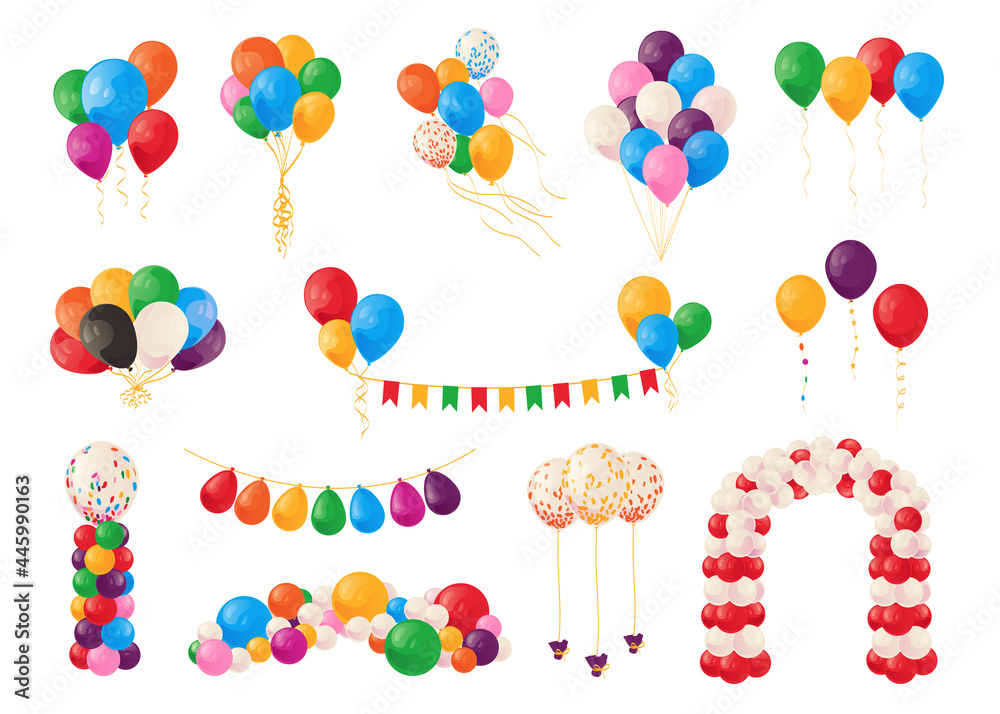 Cartoon balloons. Birthday party celebrate and carnival decoration ...