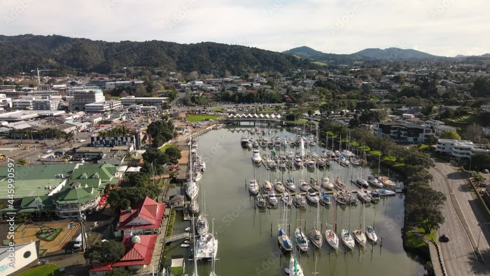 Nice aerial pull back of Whangarei city, Victoria Canopy Bridge, Town ...