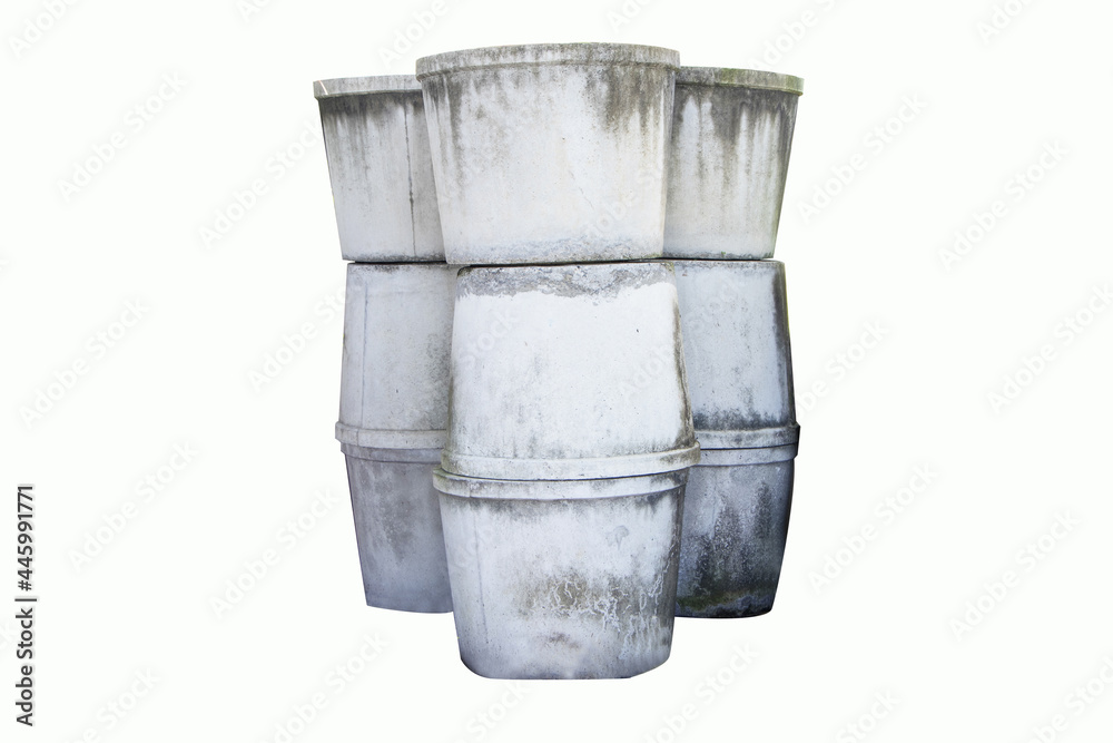 Grey cement flower pot. Simple design pot for plant a tree. Abstract ...