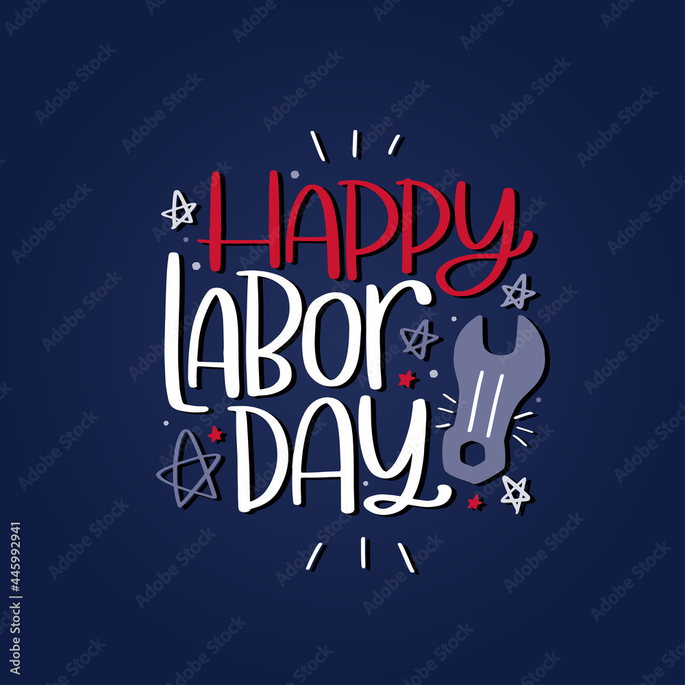 Happy Labor day lettering with work symbol tool and stars clipart ...