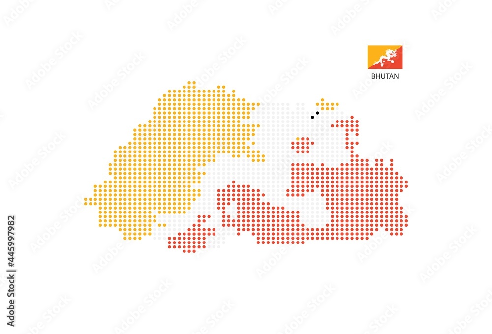 Bhutan map design by color of Bhutan flag in circle shape, White ...