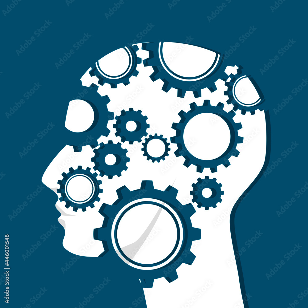 Human head and gear mechanism icon. Concept of systematic coordination ...