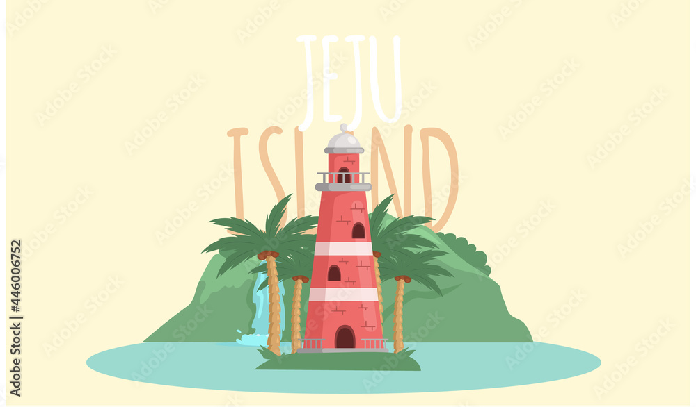Jeju island in South Korea, tourist tour banner. Summer vacation ...