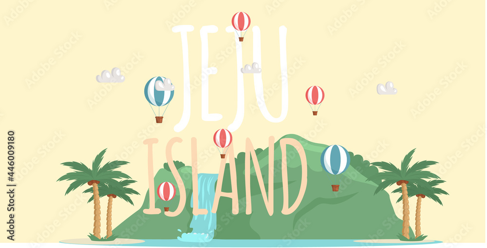 Jeju island in South Korea, tourist tour banner. Summer vacation ...