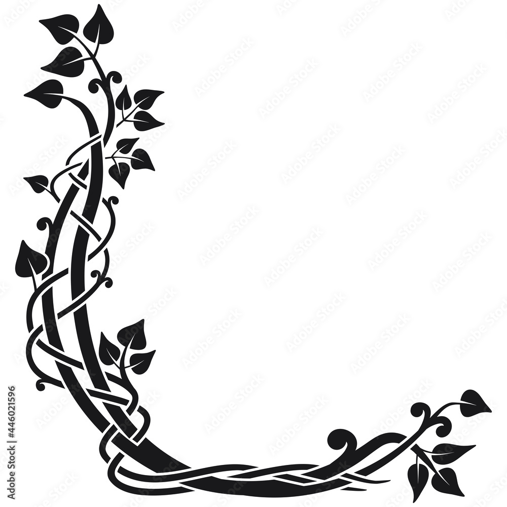 L-shaped border with leaves. Art Deco style vector illustration with ...