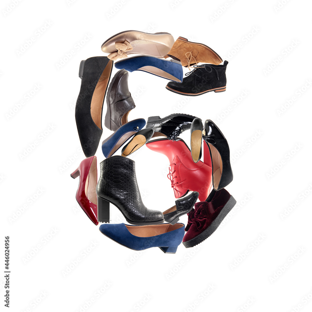 Number six from shoes isolated on white background. The figure are made ...
