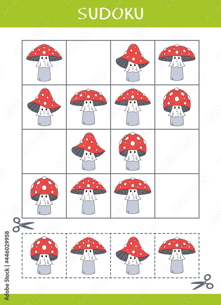 Sudoku for kids. Simple logic game. Cut and glue Stock Illustration ...