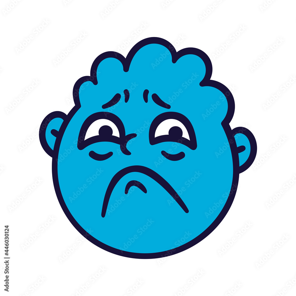 Round abstract face with sad emotions. Sorrow emoji avatar. Portrait of ...