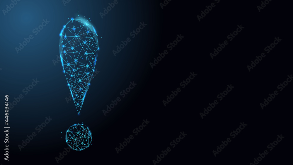 Abstract icon exclamation mark made from lines and triangles. Low poly ...