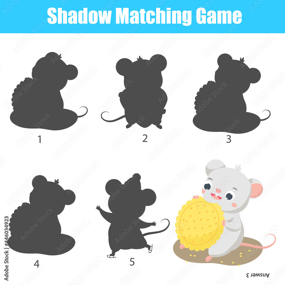 Shadow matching game. Kids activity with cute mouse. fun page for ...