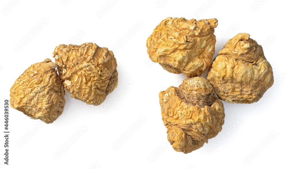 Dried Maca roots isolated on white background, top view Stock Photo ...