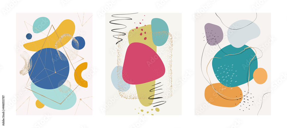 Watercolor shapes, blobs and brushes on cover pages or poster, design ...