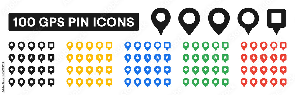 Pin map location icons vector collection. GPS marker symbols on black ...