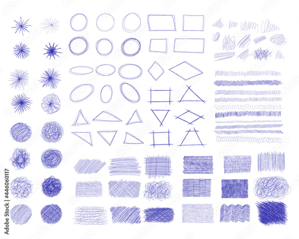 Ink pen scrawl collection - various shapes of hand drawn scribble line ...
