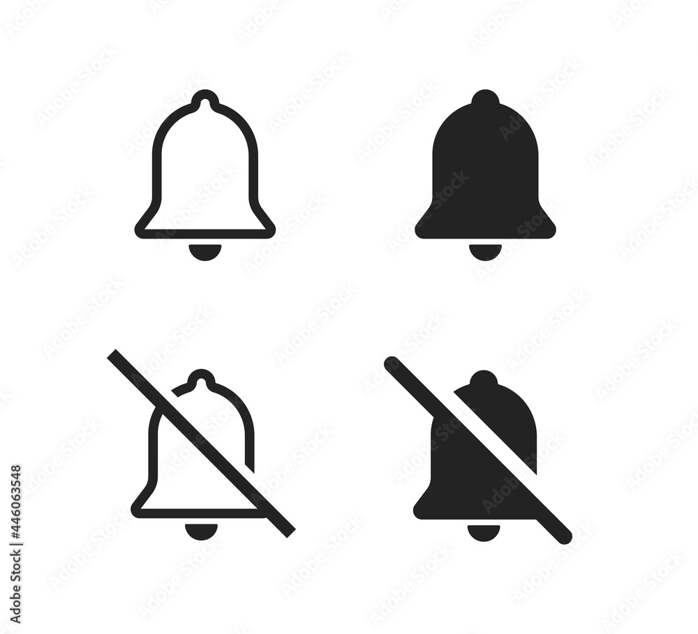 Bell web icon set. Bell alert symbol. Notification alarm, messege sign ...