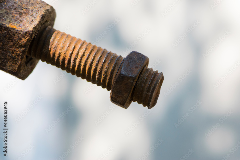 old rusty bolt, iron rod with screw threads. Rusted mechanical ...
