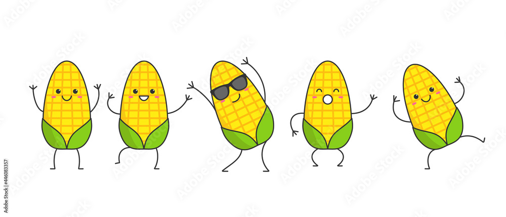 Character cartoon golden corn smile dancing happy emotions icon logo ...