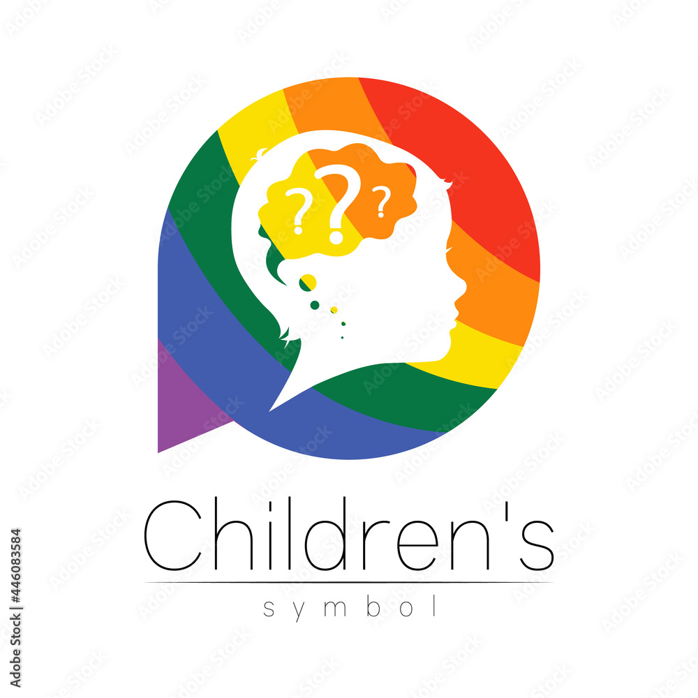 Child logotype with brain and question in rainbow circle vector ...