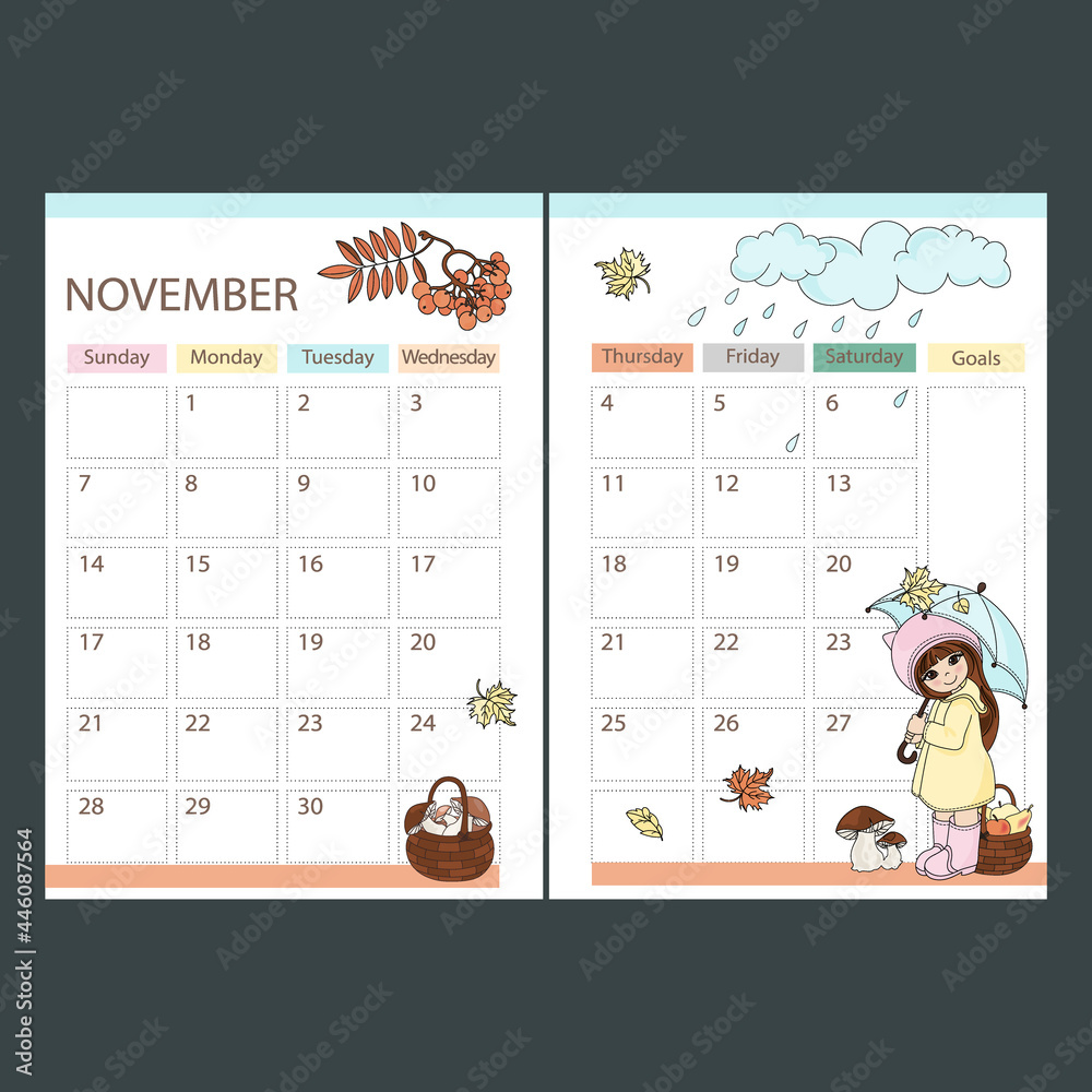 NOVEMBER PLANNER 2021 Monthly Calendar Printable Page Template Schedule ...