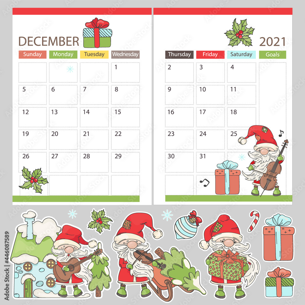 PLANNER DECEMBER STICKERS 2021 Monthly Calendar Printable Labels Page ...
