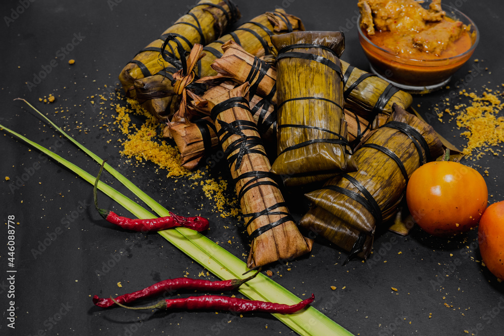 Buras is one of the typical foods of the Bugis, Indonesia. Rice wrapped ...