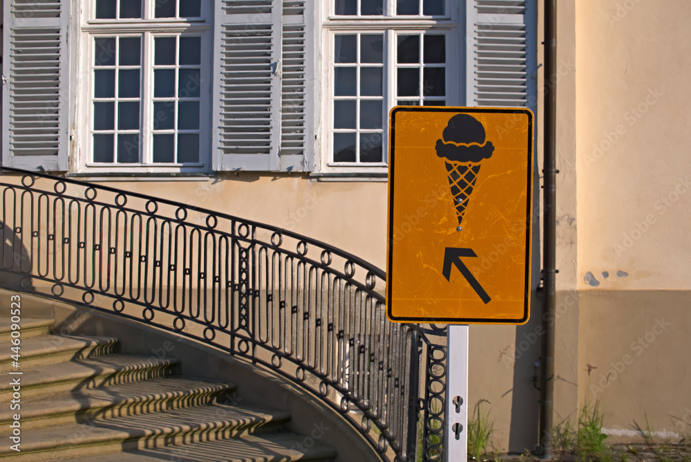 Ice cream sign in style of a traffic sign, ice cream available here ...