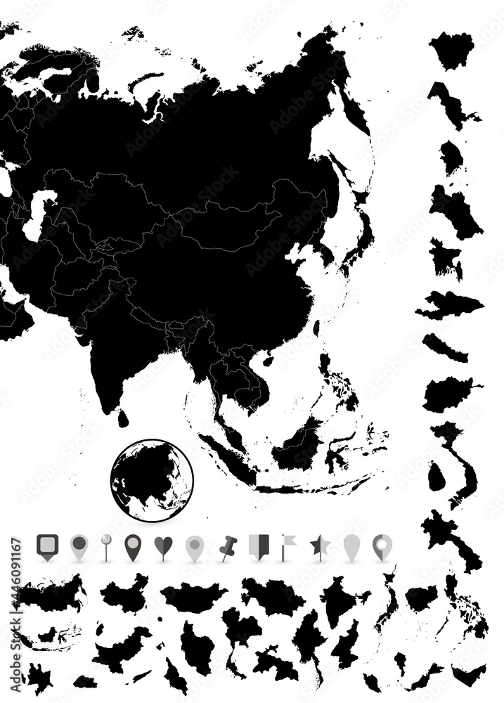 Detailed map of Asia and flat navigation set Stock Vector | Adobe Stock