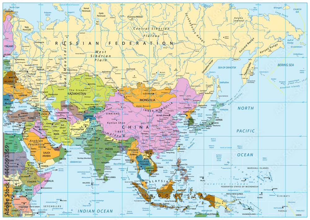 Asia political map Stock Vector | Adobe Stock