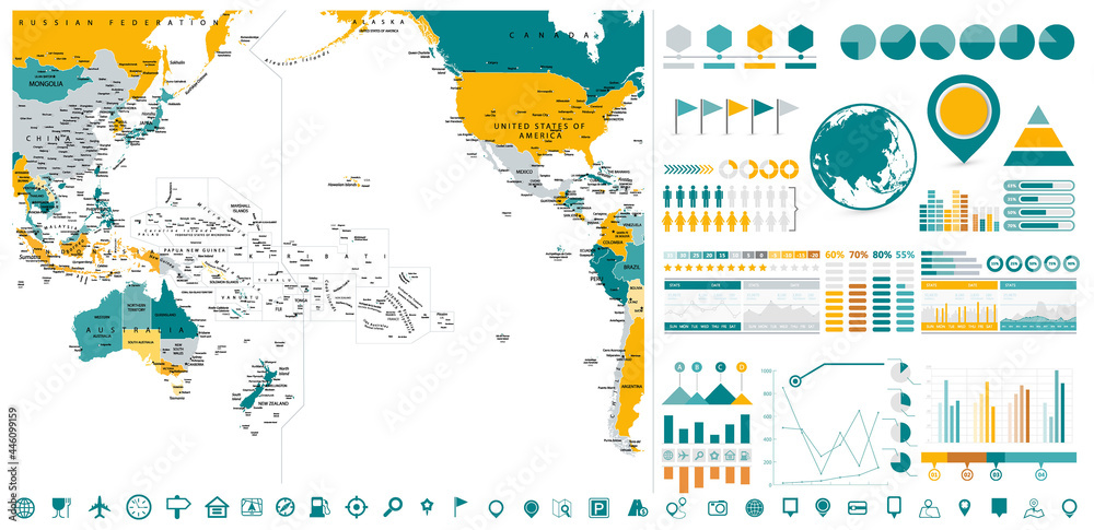 Pacific Ocean Map and Infographics design elements Stock Vector | Adobe ...