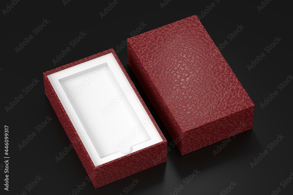 Red leather mobile phone box packaging mockup template isolated on ...